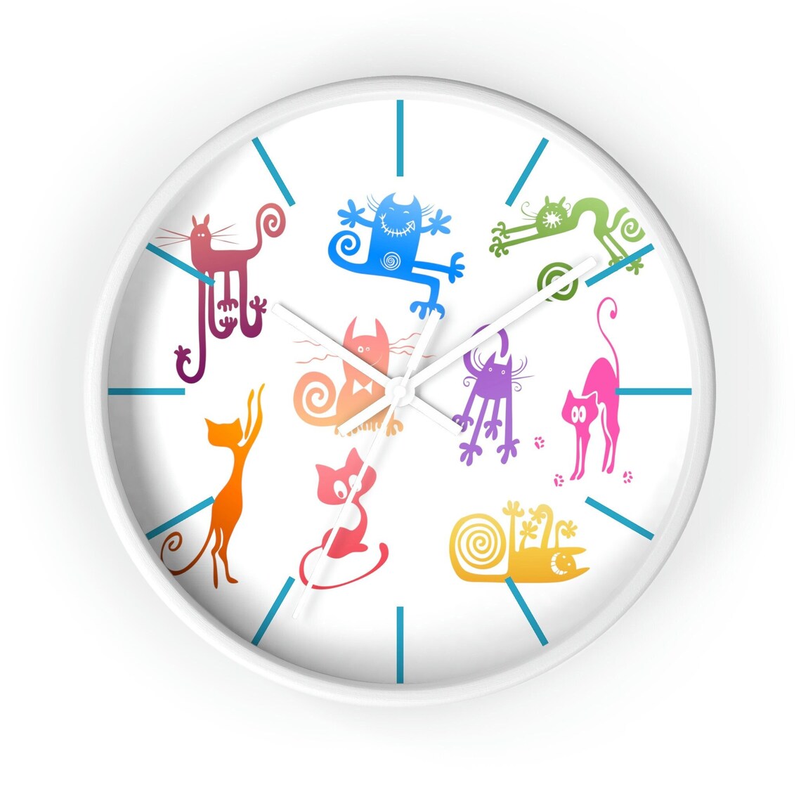 Cat Wall Clock Colorful Cats on This Unique Cat Lover Clock. - Etsy