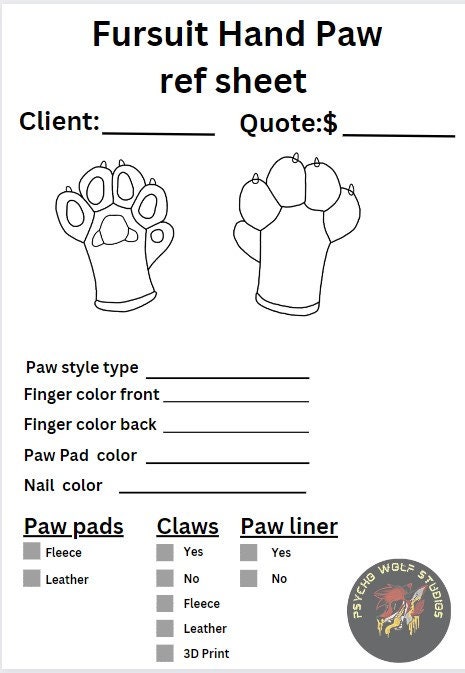 Fursuit Hand Paw Ref Sheet PDF - Etsy