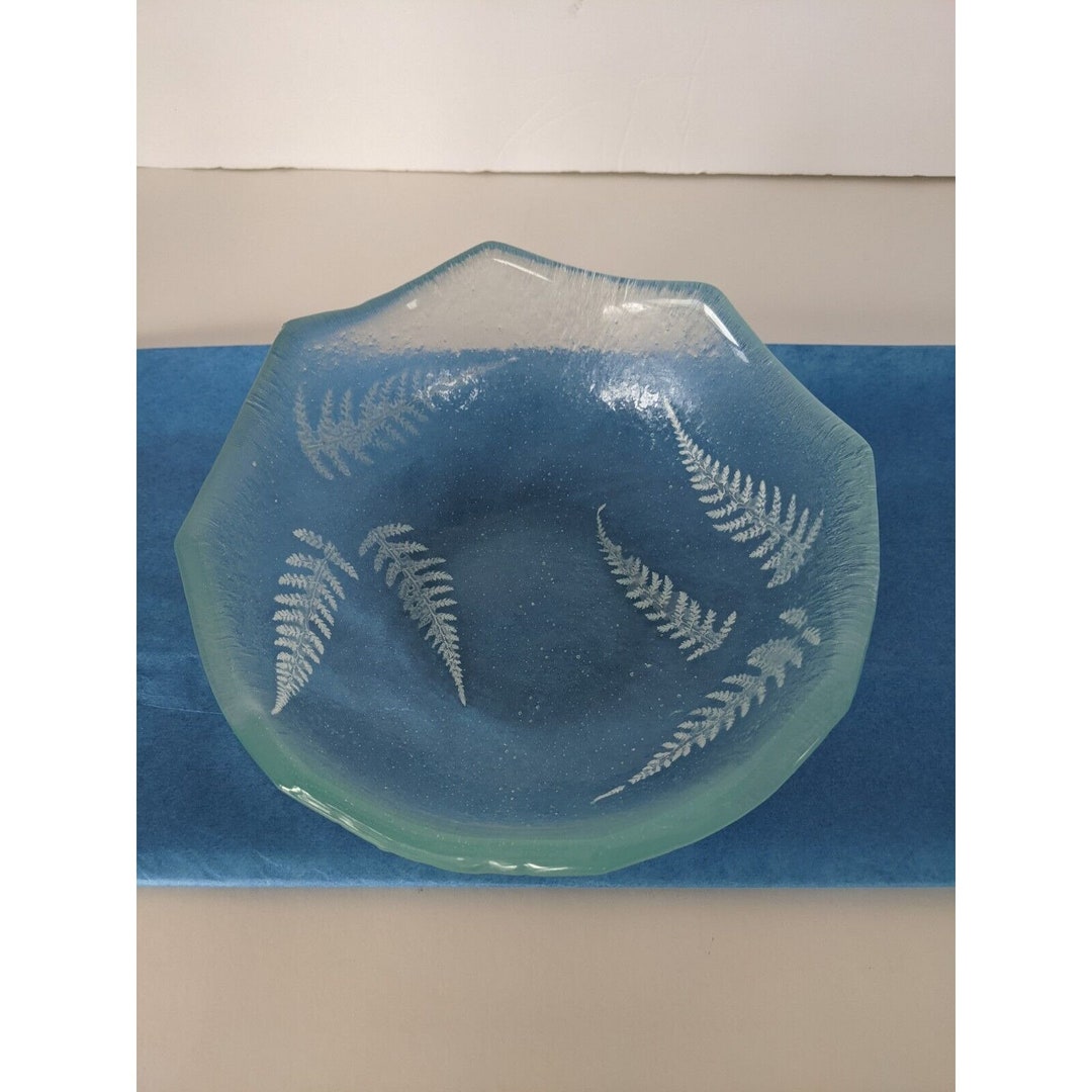 Recycled Glass Art Glass Bowl Aqua Icey Blue With Scalloped Edges ...