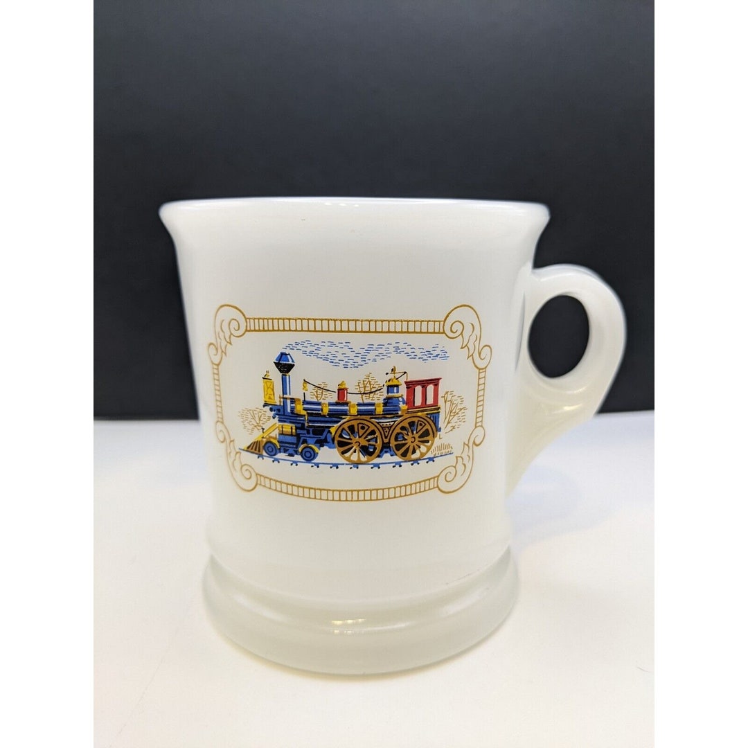 Vtg AVON Steam Train Engine Locomotive Milk Glass Shaving Mug Cup Vtg ...