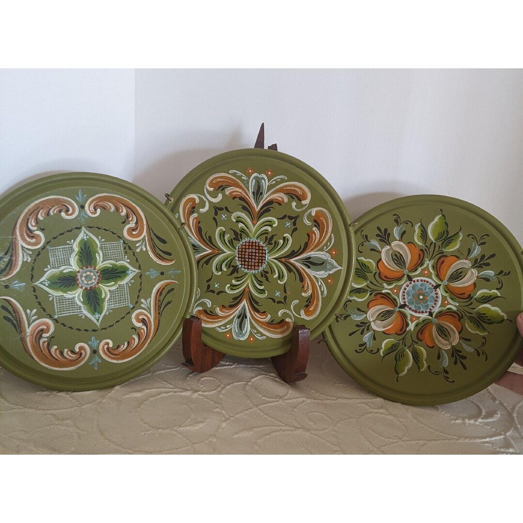 Vtg Rosemal Norwegian Wooden Wall Hangings (3) Signed Handpainted Paul ...