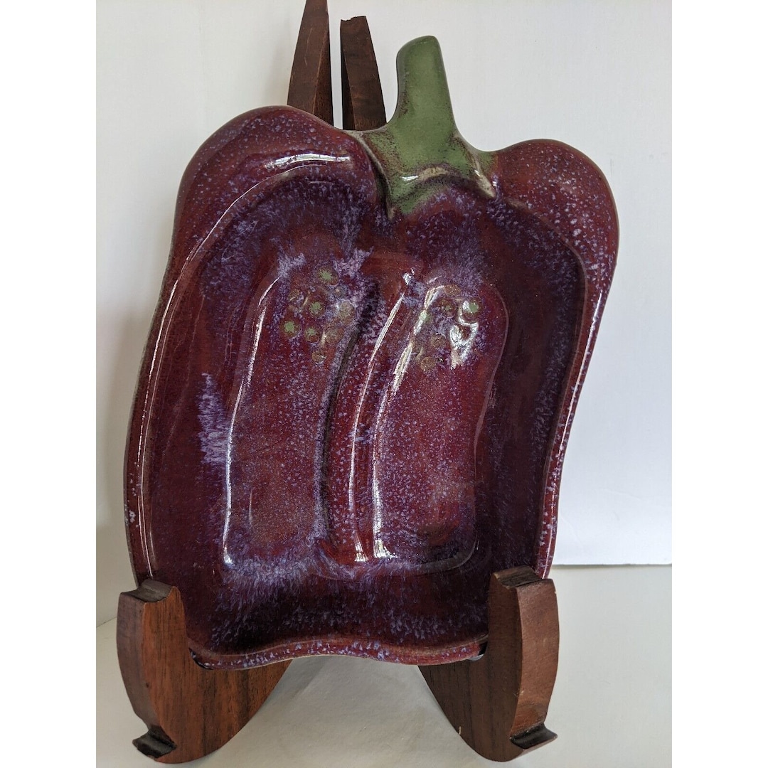 Tom Chamberlain Stoneware Studio Art Pottery Dish Drip Glaze Maroon ...
