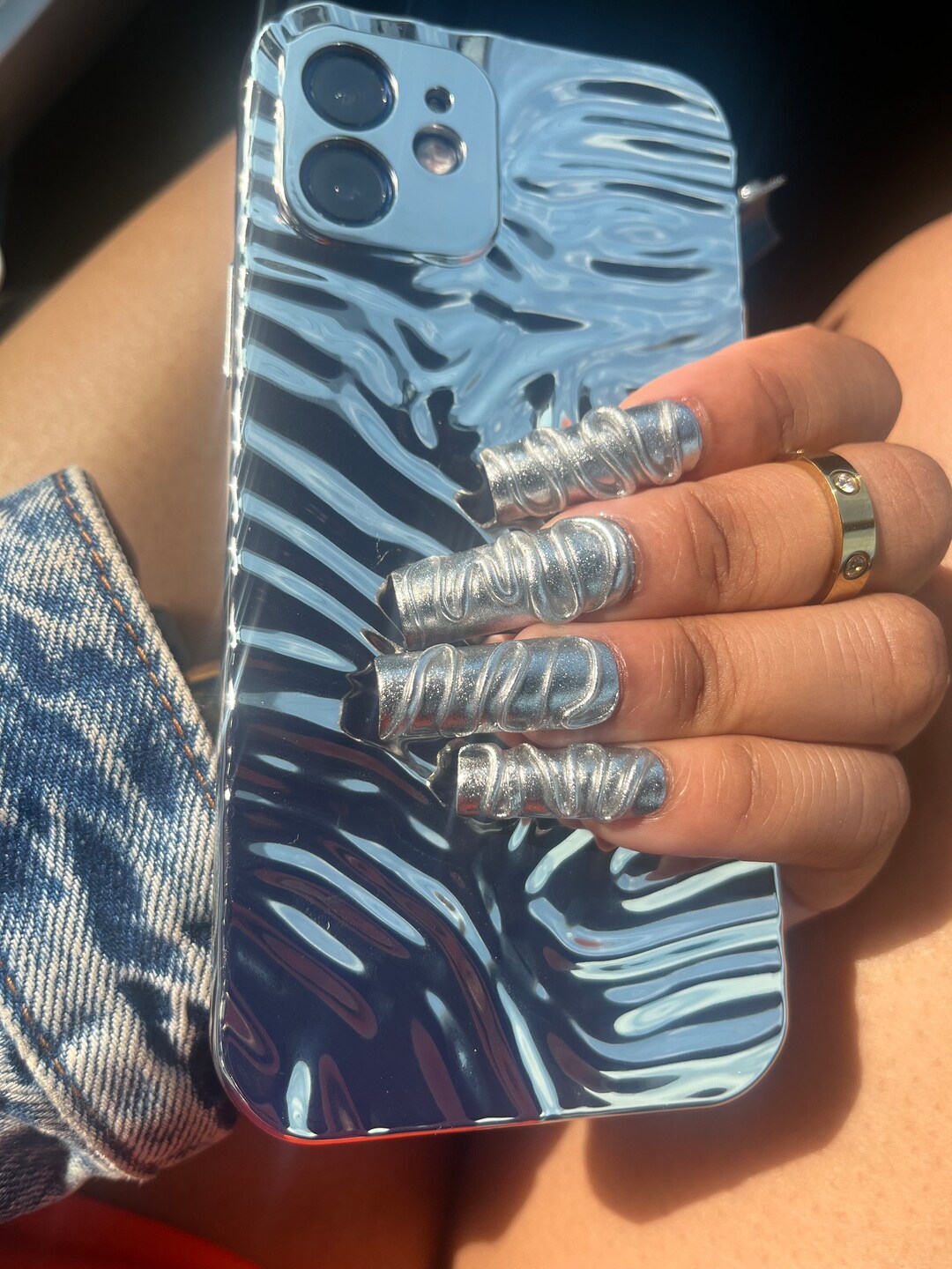 Silver Chrome Nails | 3D Swirls Press on Nails - Etsy