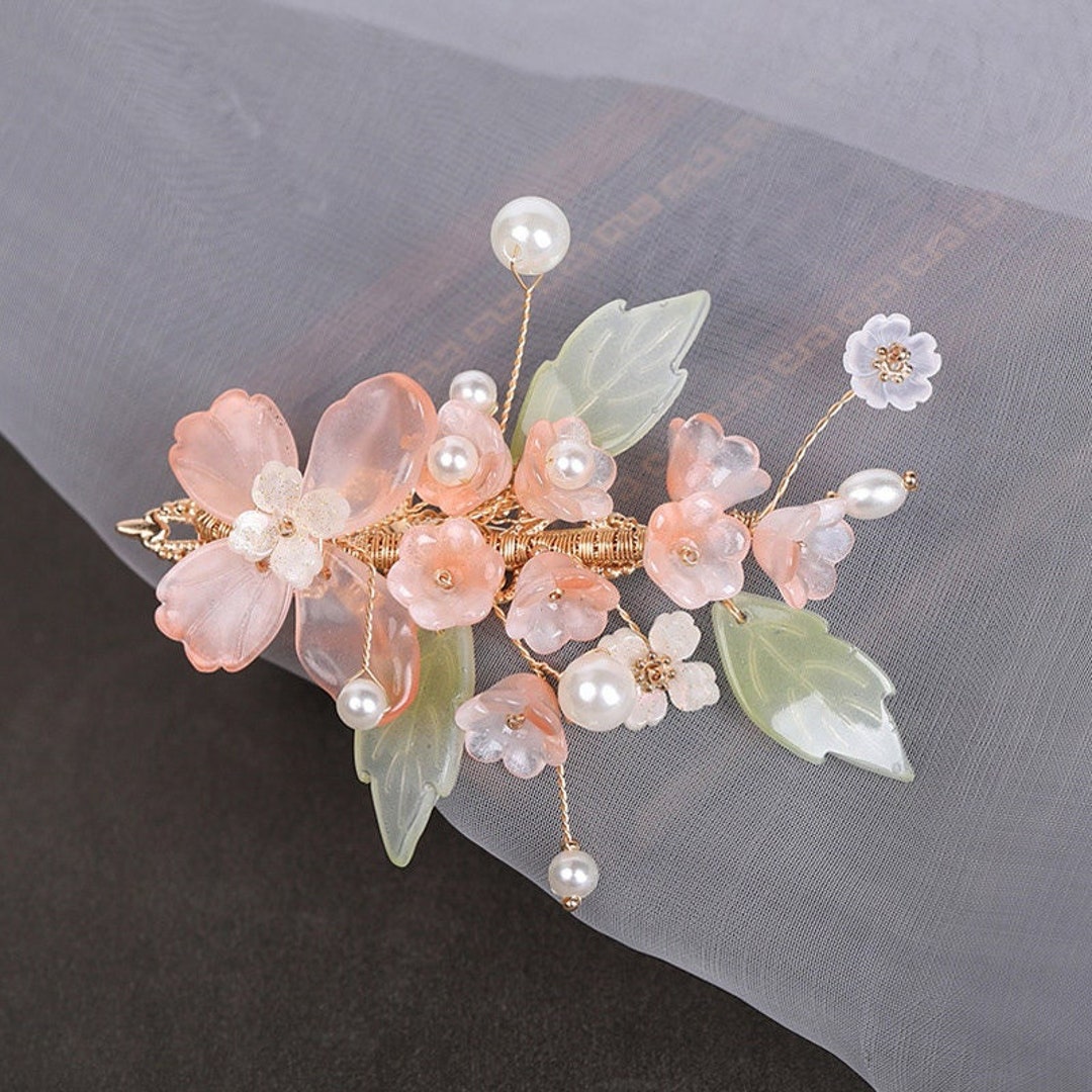 Pink Flower Hairpin Side Hair Clip Metal Hair Stick Glass - Etsy