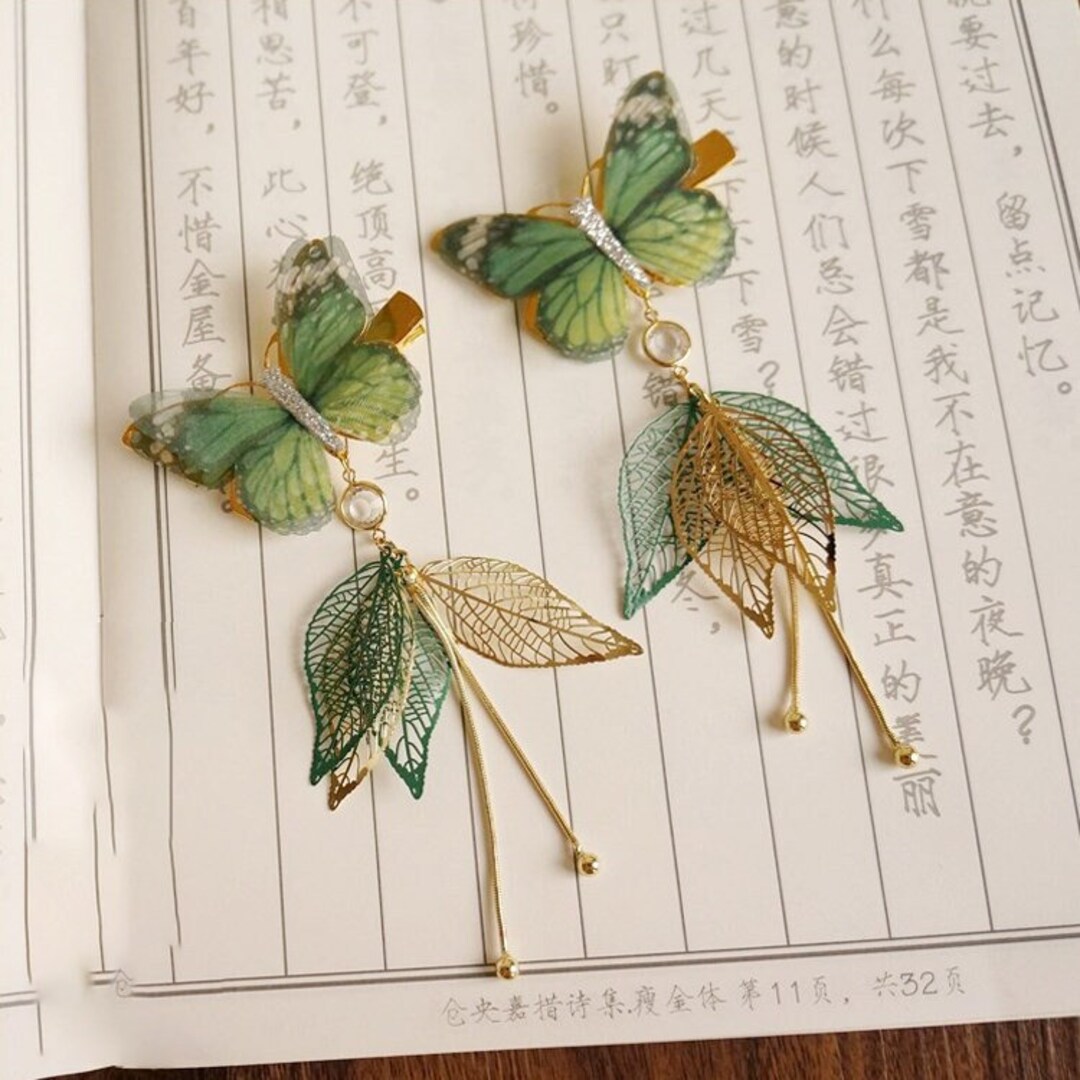Green Butterfly Hairpin, Side Hair Clip, Ancient Hair Stick, Clip ...