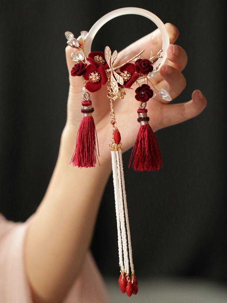 Bride Hair Stick Vintage Chinese Hair Fork Red Hair - Etsy