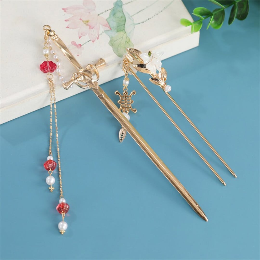 Long Sword Hair Stick Vintage Chinese Hair Fork Tassels Hair - Etsy