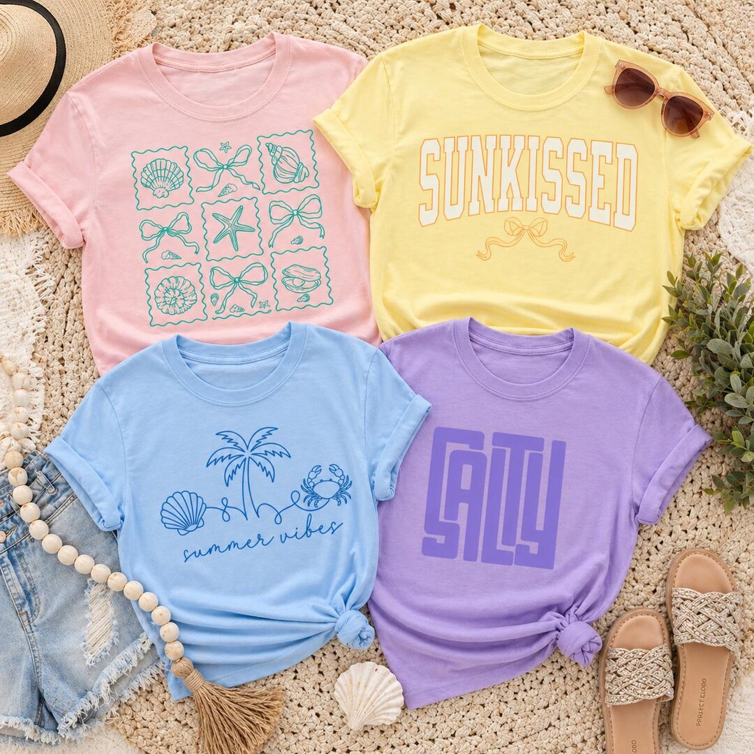 The Sunkissed Summer Edit | 4-pack Graphic Tee Bundle | Preppy Coastal ...