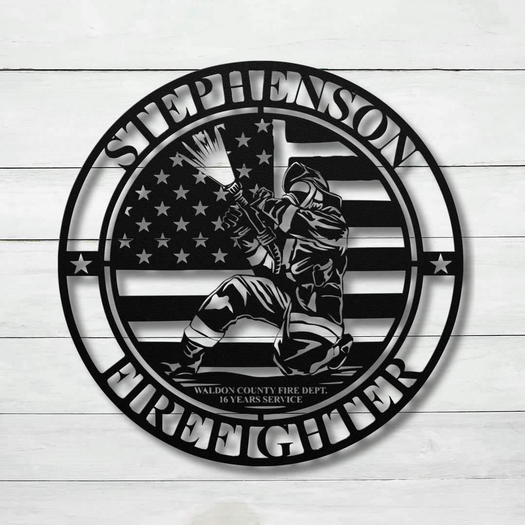 Personalized Firefighter American Flag Metal Wall Art, Custom Decor - Etsy