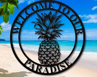 Pineapple Welcome Sign, Custom Metal Sign, Pineapple Wall Art, Large ...