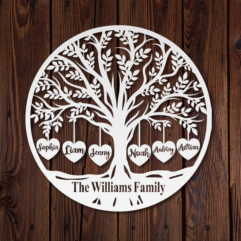 Metal Family Tree Wall Art With Engraved Names of Family Members and ...