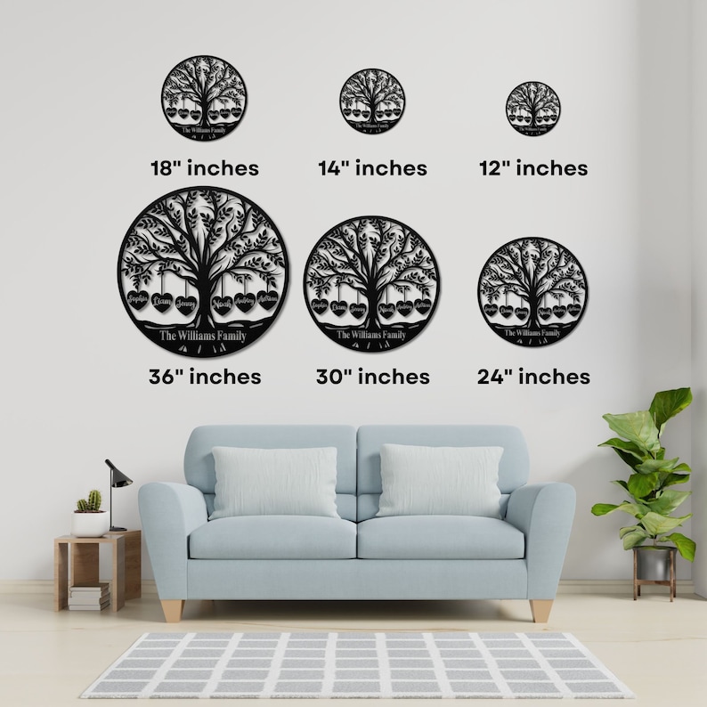 Metal Family Tree Wall Art With Engraved Names of Family Members and ...