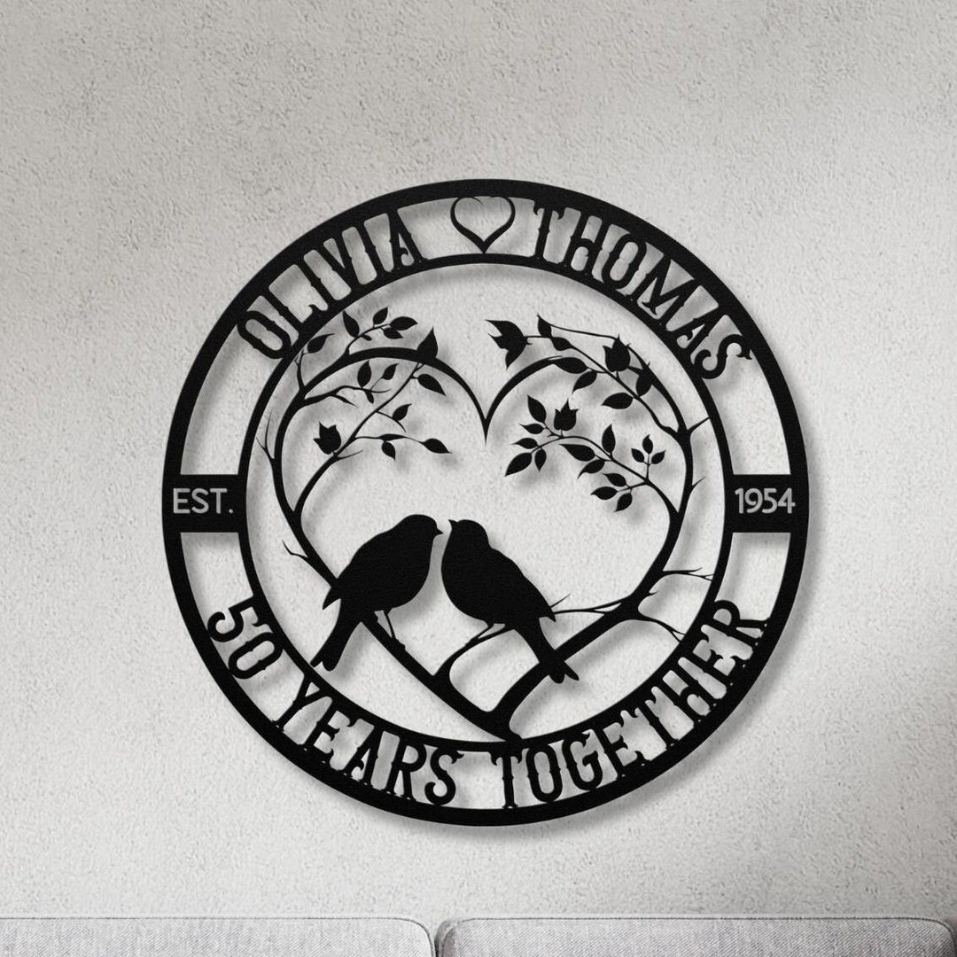 Parents Anniversary Gift, Wedding Anniversary Metal Wall Art, Doves ...