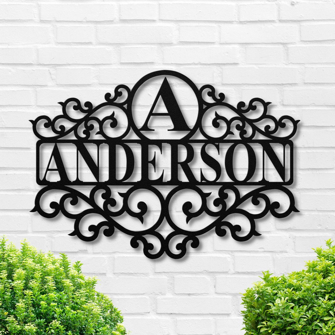 Metal Monogram Last Name Scroll Sign, Custom Family Name Metal Sign ...