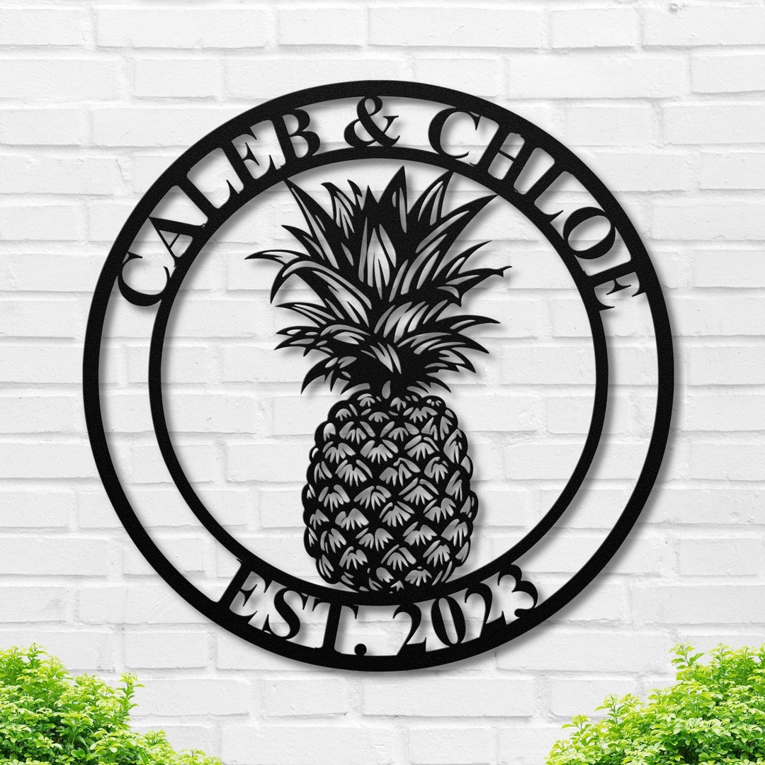 Custom Pineapple Metal Sign, Personalize Tropical Wall Art ...