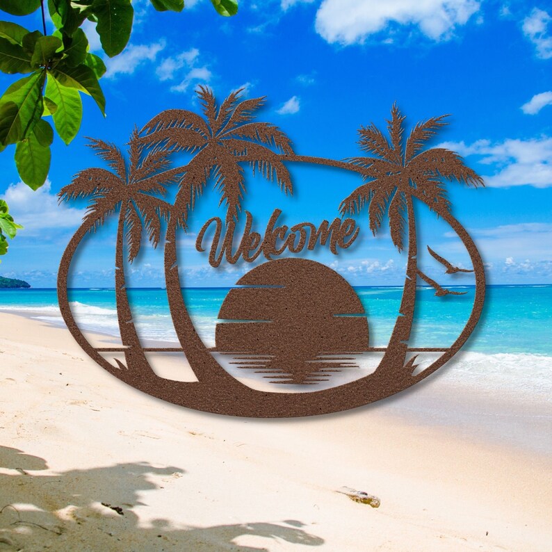 Palm Tree Metal Welcome Sign – Tropical Beach House Decor - Etsy