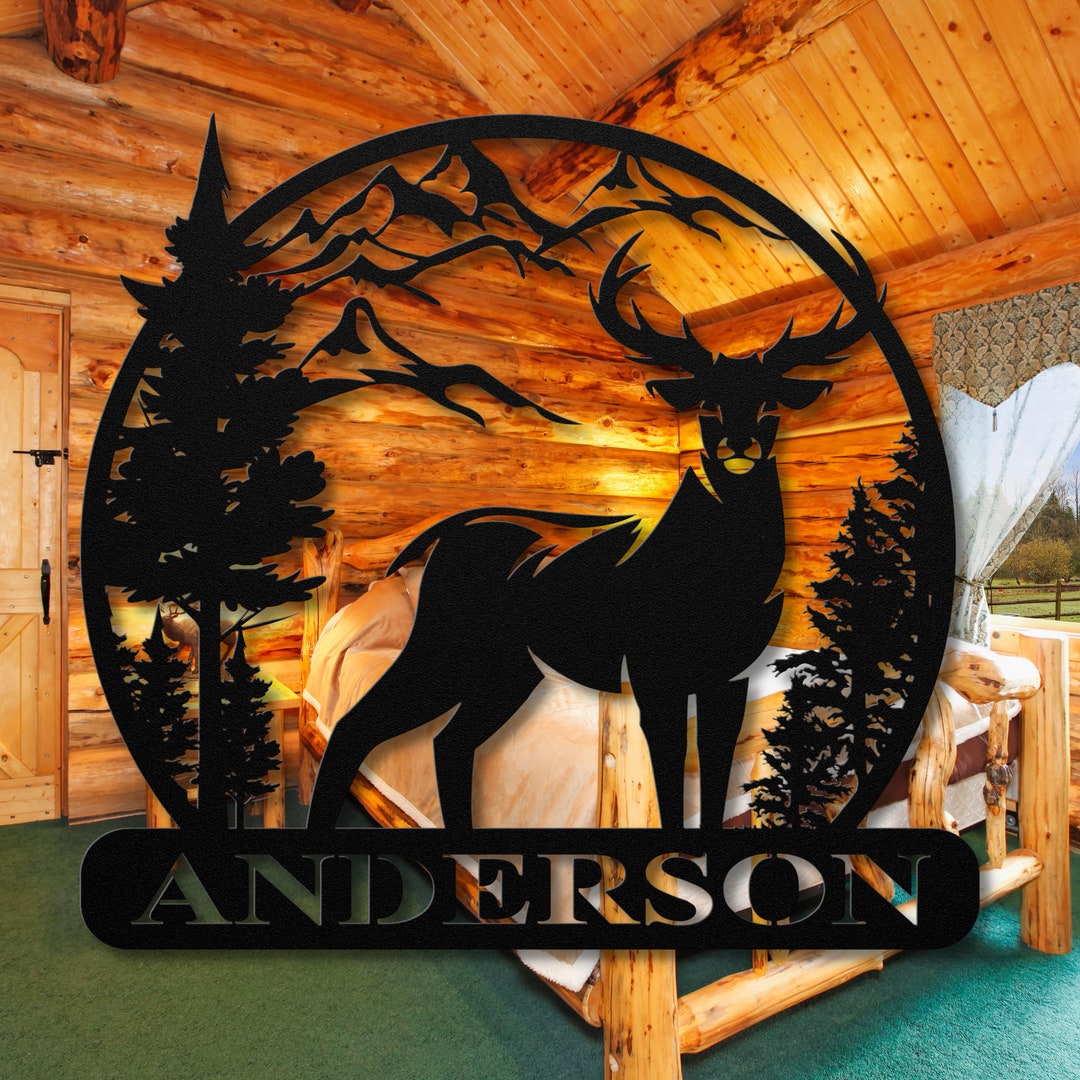 Metal Cabin Signs Personalized, Deer Metal Cabin Sign, Custom Cabin ...