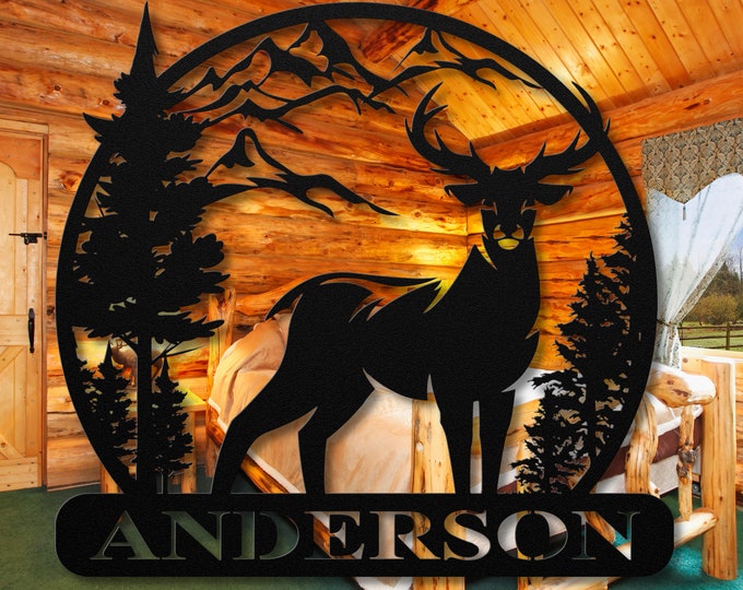 Metal Cabin Signs Personalized, Deer Metal Cabin Sign, Custom Cabin ...