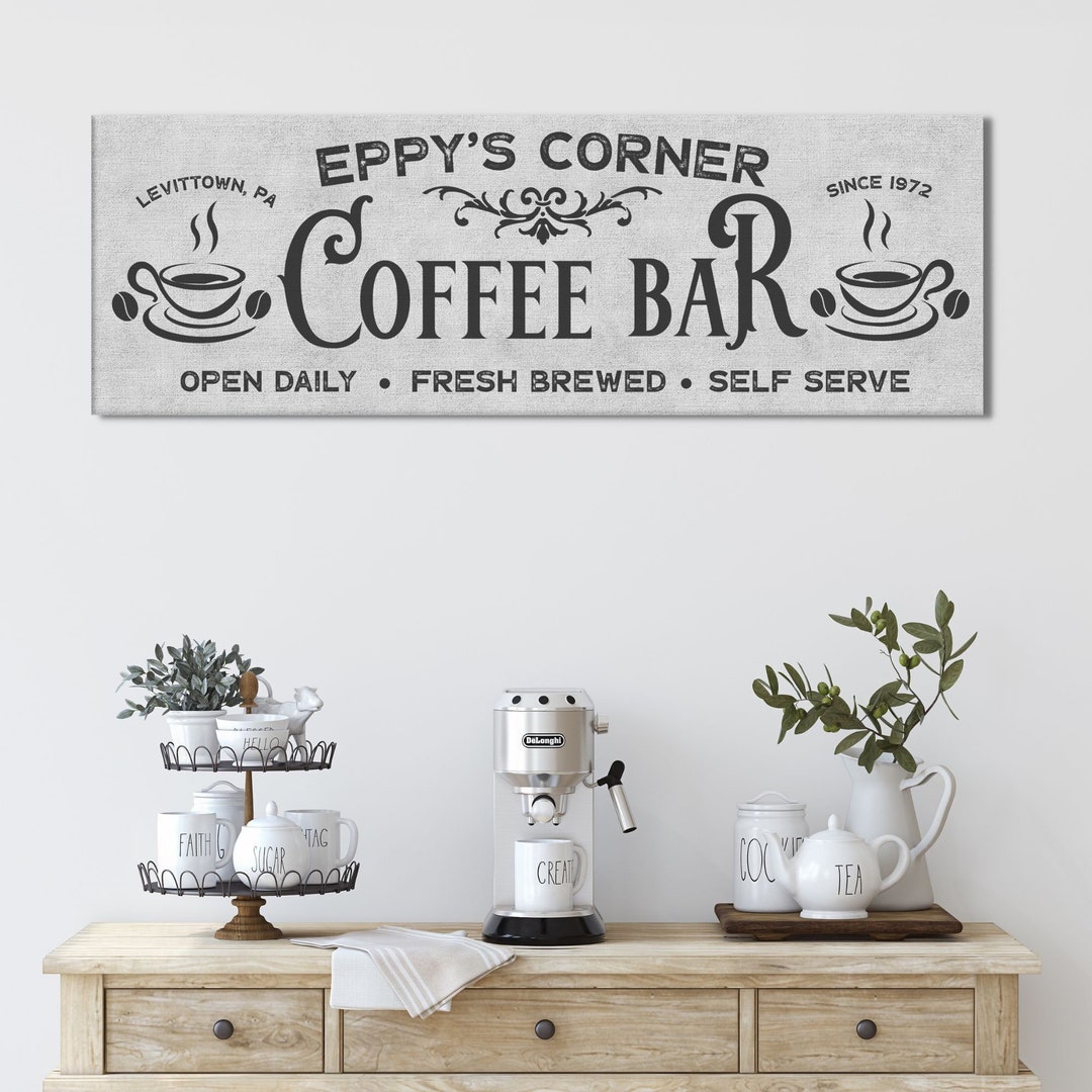 Personalized Coffee Bar Sign Panoramic Canvas - Custom Wall Art for ...