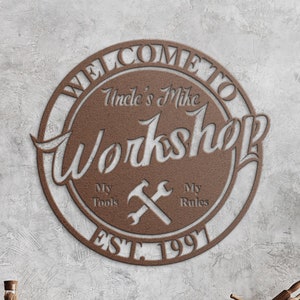 Personalized Workshop Metal Sign, Papa's Workshop Metal Sign, Dads ...