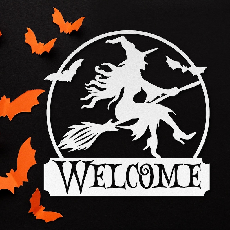 Flying Witch Halloween Welcome Metal Sign - Spooky Home Decor ...