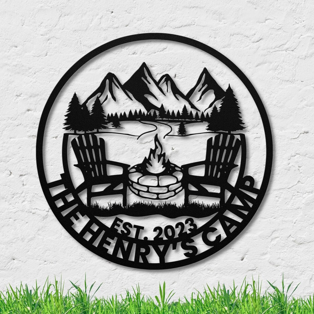 Personalized Campfire Metal Sign: Mountain Scene, Rustic Cabin Decor - Etsy