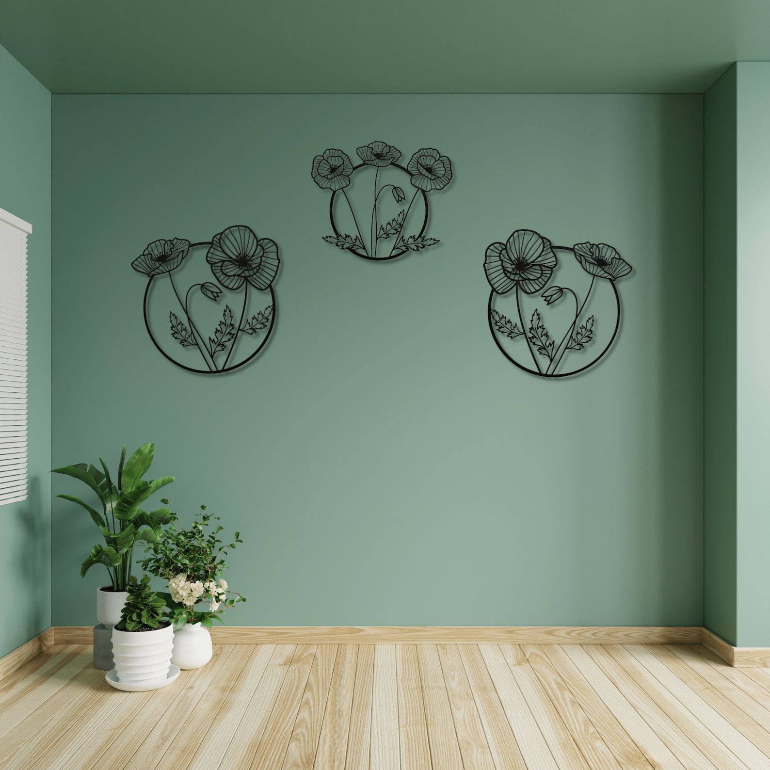 Poppy Flowers Metal Wall Art Set of 3 for Livingroom, Bedroom, Abobe ...