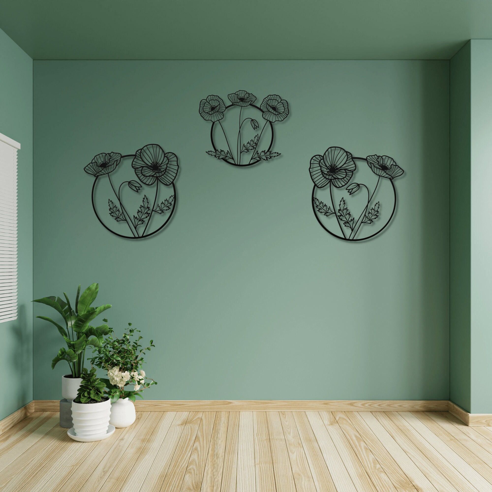 Poppy Flowers Metal Wall Art Set of 3 for Livingroom Bedroom - Etsy