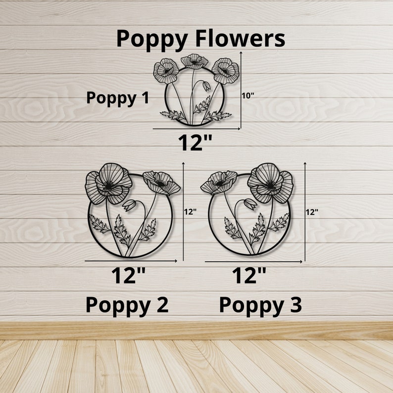 Poppy Flowers Metal Wall Art Set of 3 for Livingroom Bedroom - Etsy