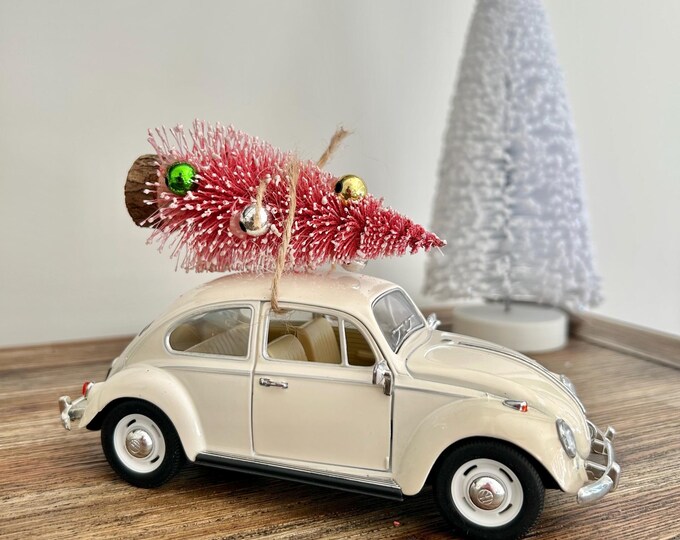 Vintage Christmas - Car With Tree - Vinatge White Volkswagen Beetle Bug ...