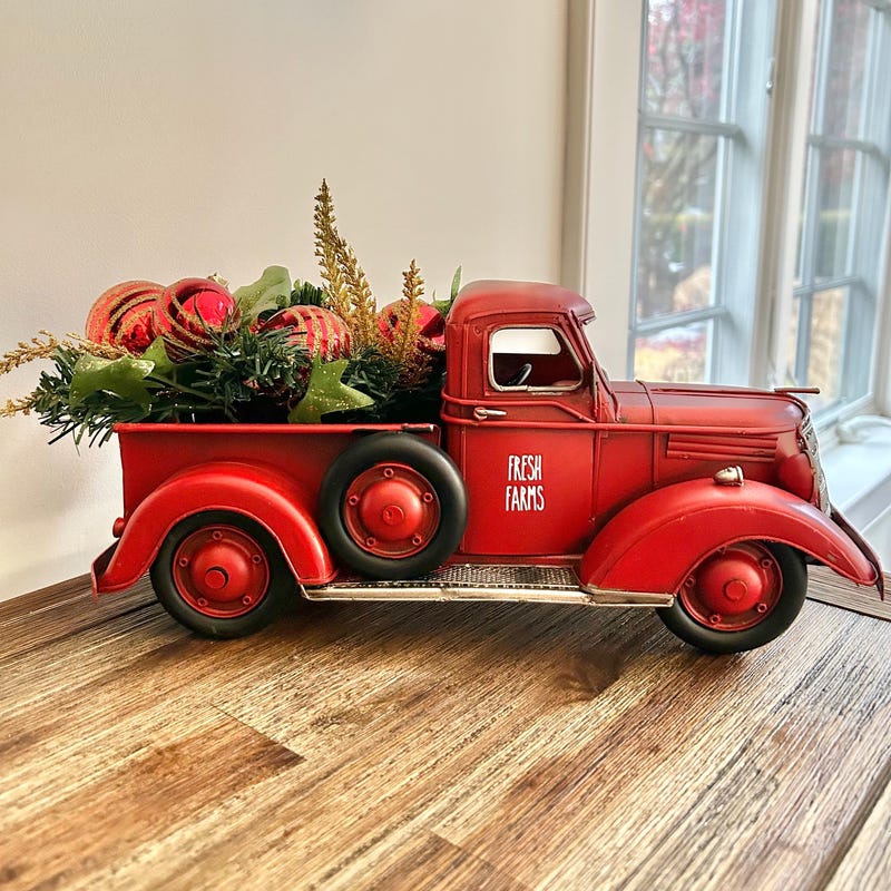 Large Red Metal Christmas Truck - Etsy