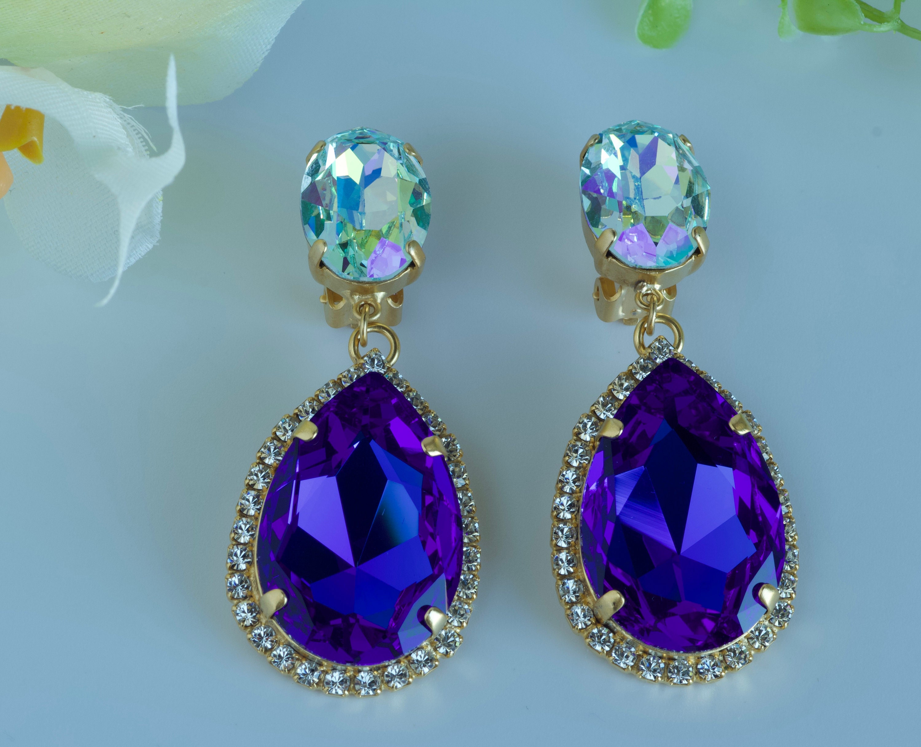 Clip-on Earring 18x13mm Oval/30x 20mm Pear Shape Pendant With Crystals ...