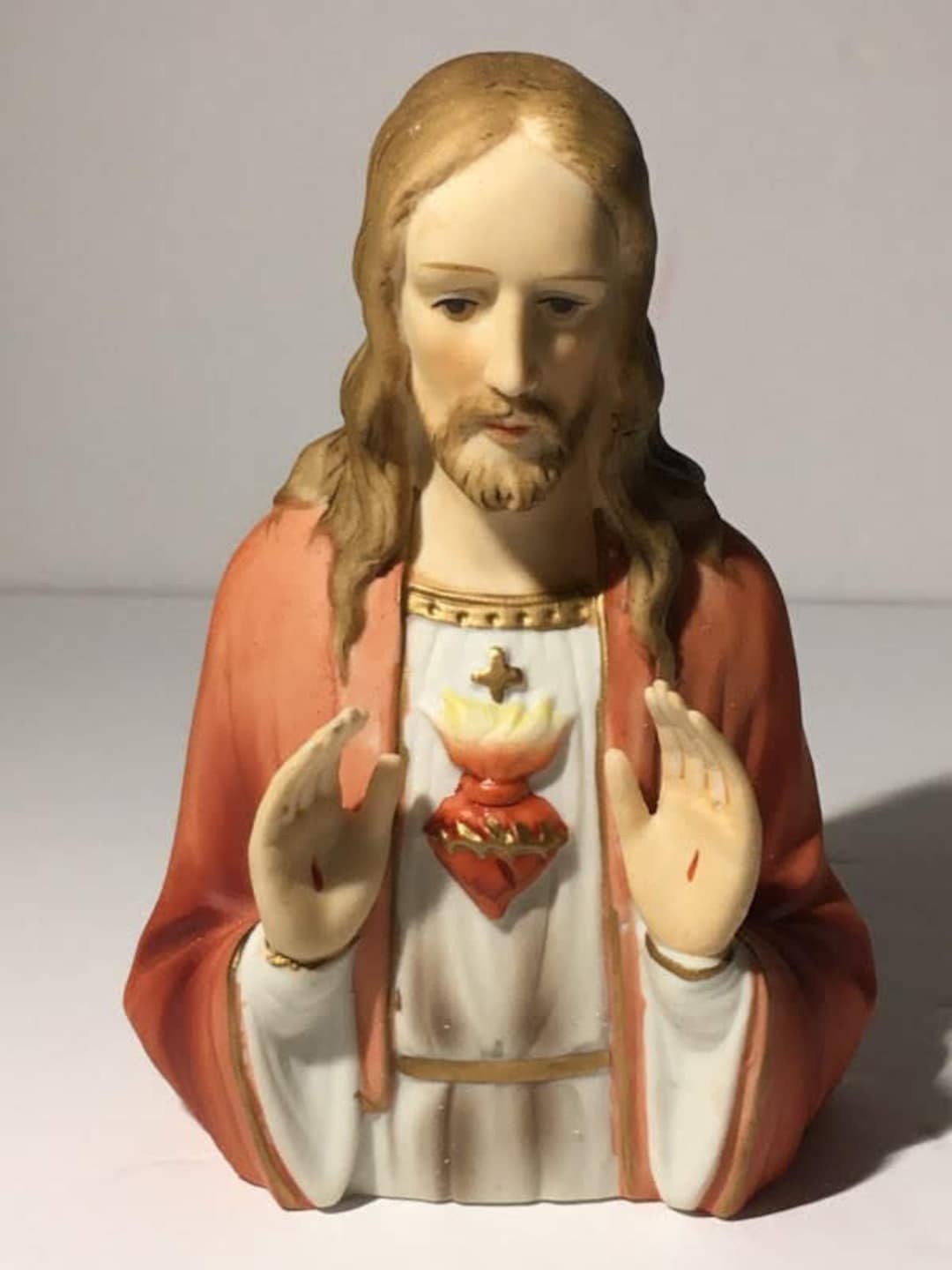 Sacred Heart Jesus Stigmata Porcelain Vintage Rare Hand Painted ...