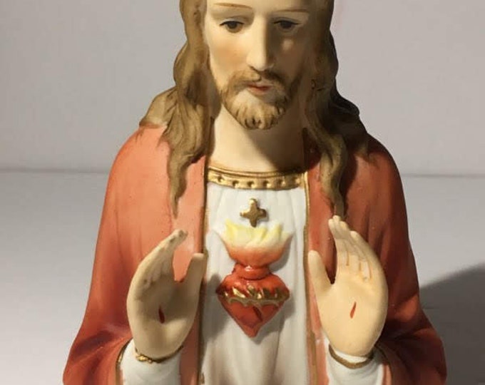 Sacred Heart Jesus Stigmata Porcelain Vintage Rare Hand Painted ...
