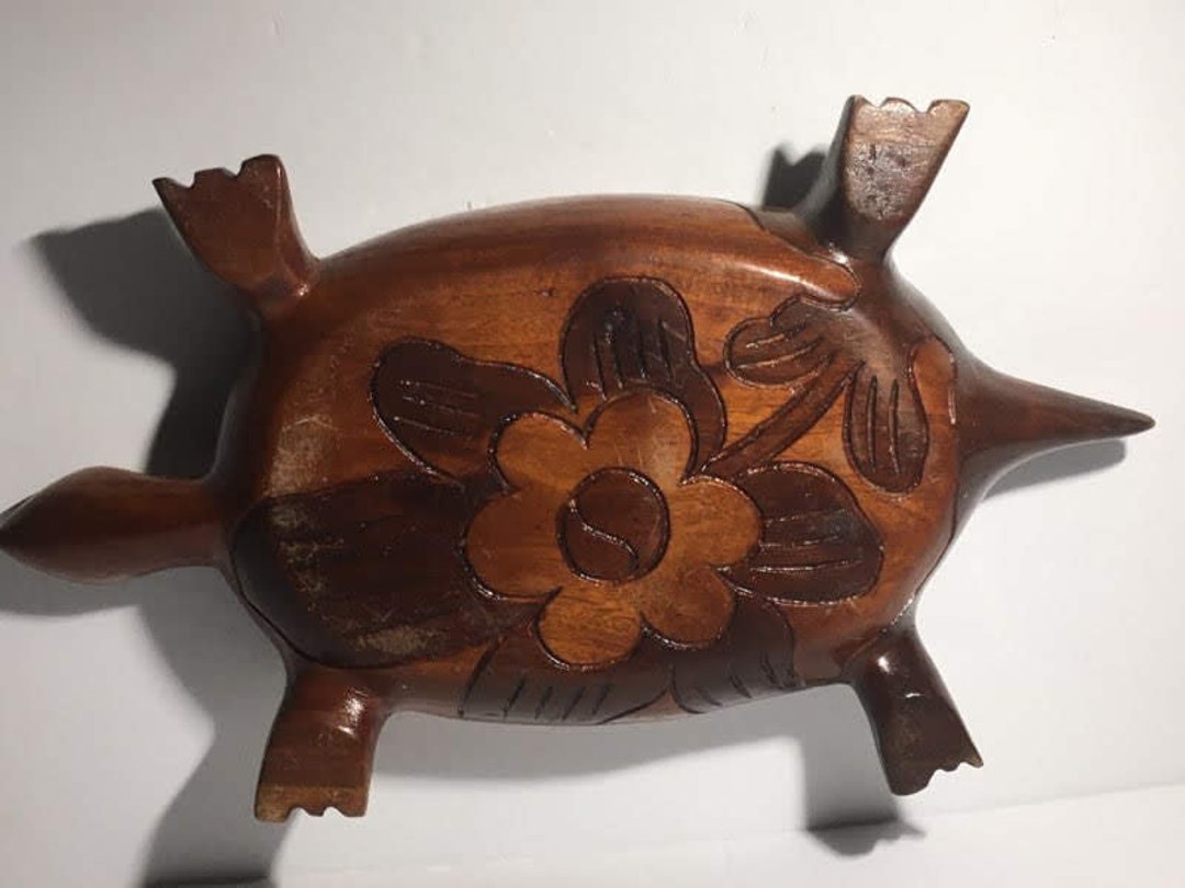 Wood Carved Turtle Trinket Box Lid Art Piece - Etsy