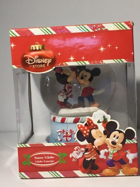 Mickey Minnie Mouse Snow Globe Disney Mistletoe Kiss Christmas Holiday ...