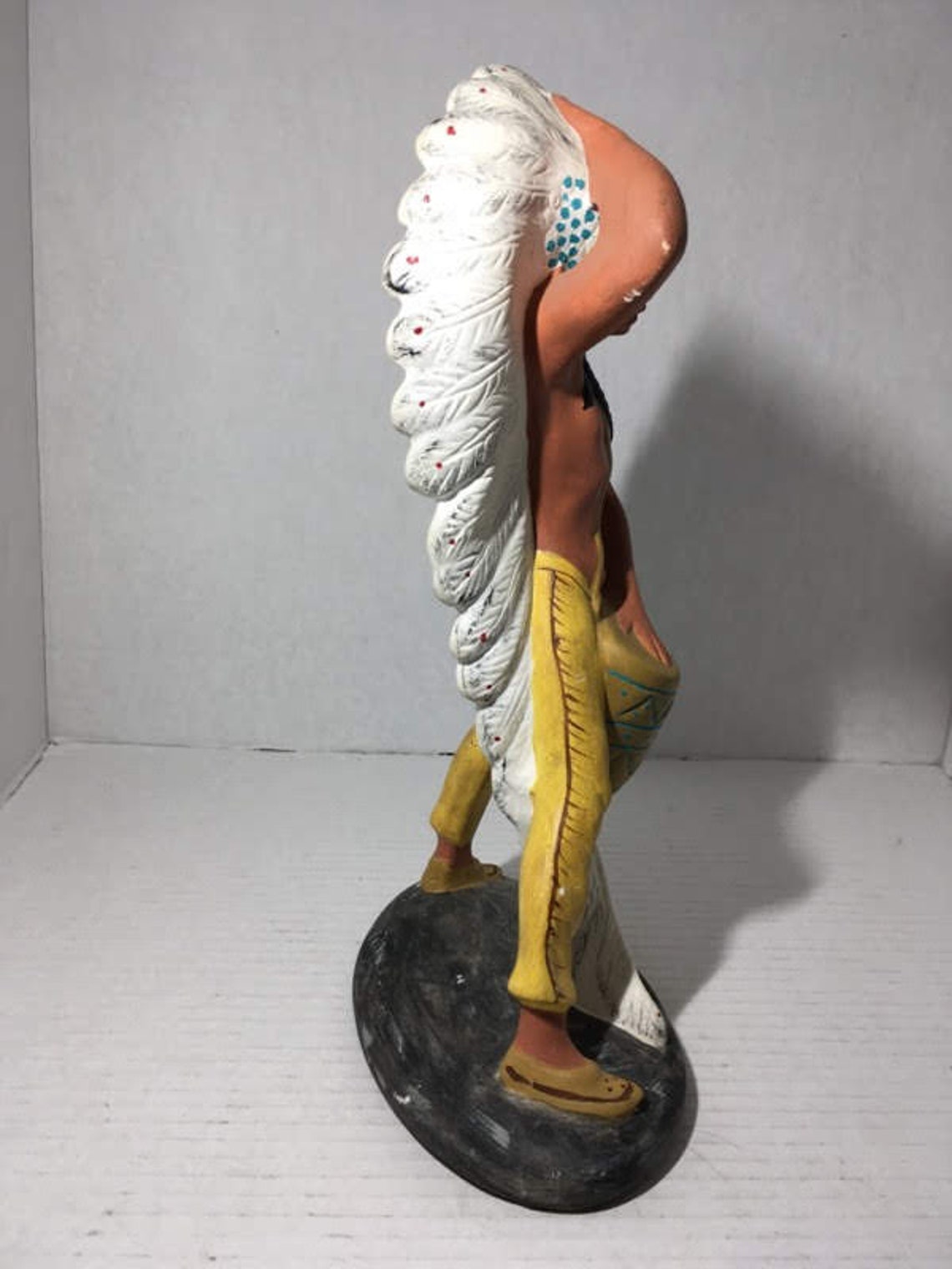 Vintage Indian Chief Drum Hand Painted Ceramic Chalkware Art Native ...