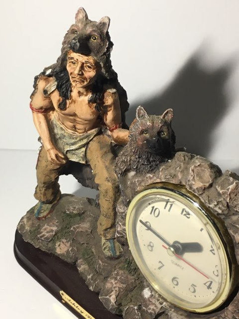 Ashley Belle Native American Clock Wolf Resin Wood Base - Etsy