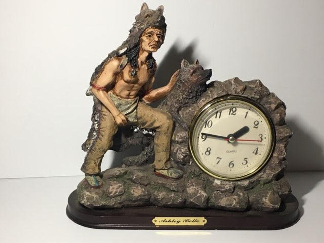 Ashley Belle Native American Clock Wolf Resin Wood Base - Etsy