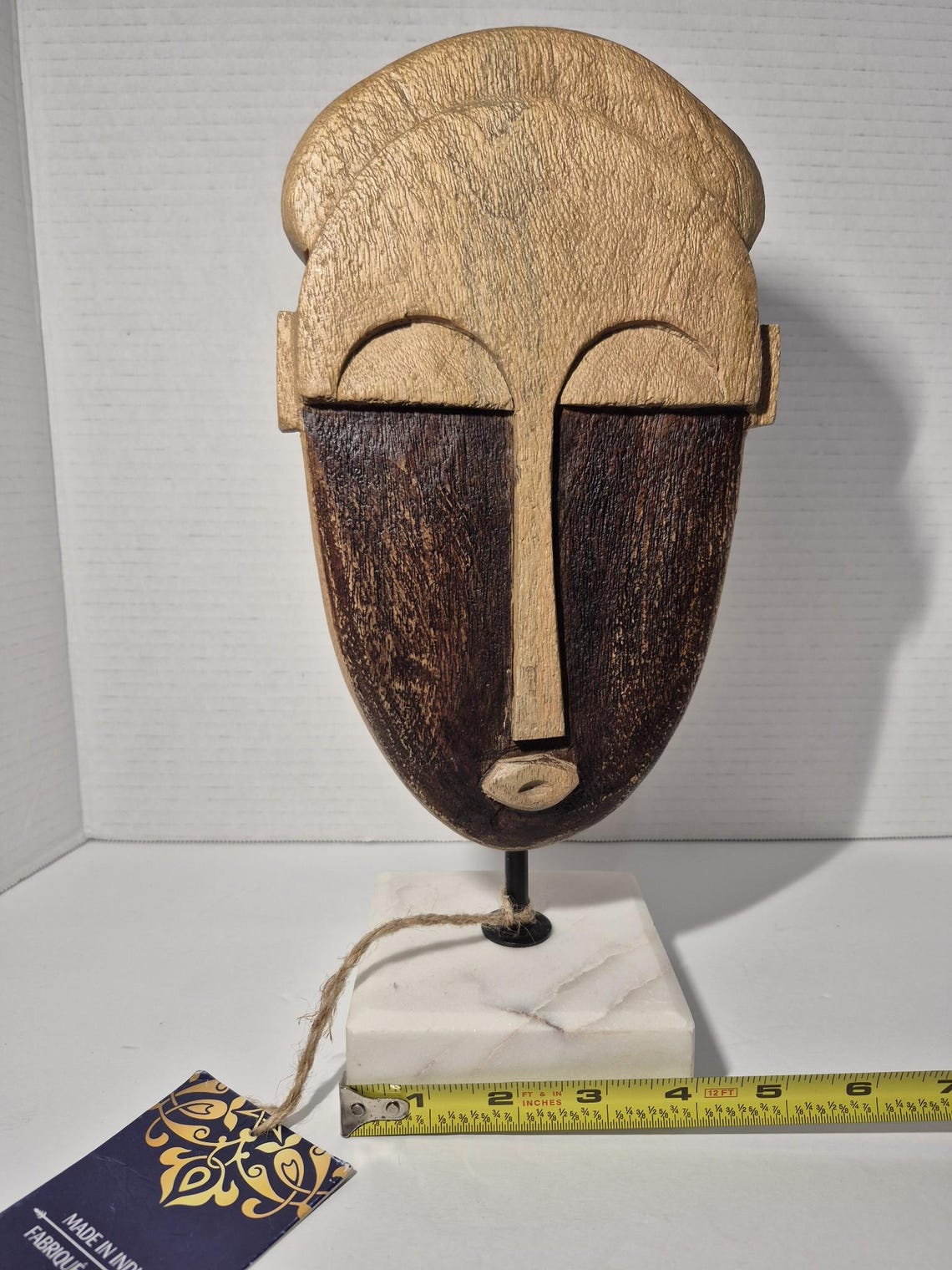 Vintage Tribal Mask Statue Mixed Media Wood Marble Stone Made in India ...