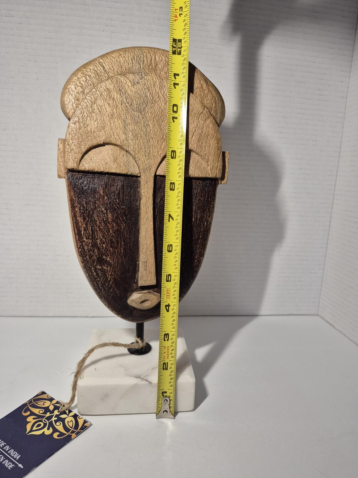 Vintage Tribal Mask Statue Mixed Media Wood Marble Stone Made in India ...