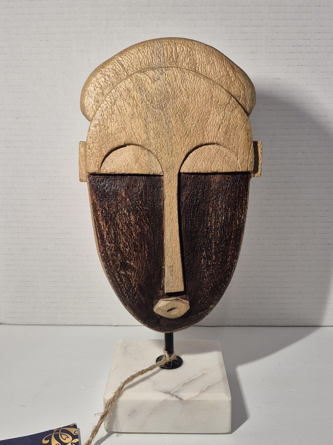 Vintage Tribal Mask Statue Mixed Media Wood Marble Stone Made in India ...
