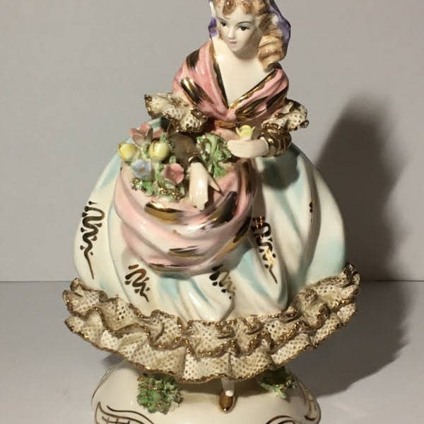 Porcelain Girl With Flower Basket Figurine - Etsy