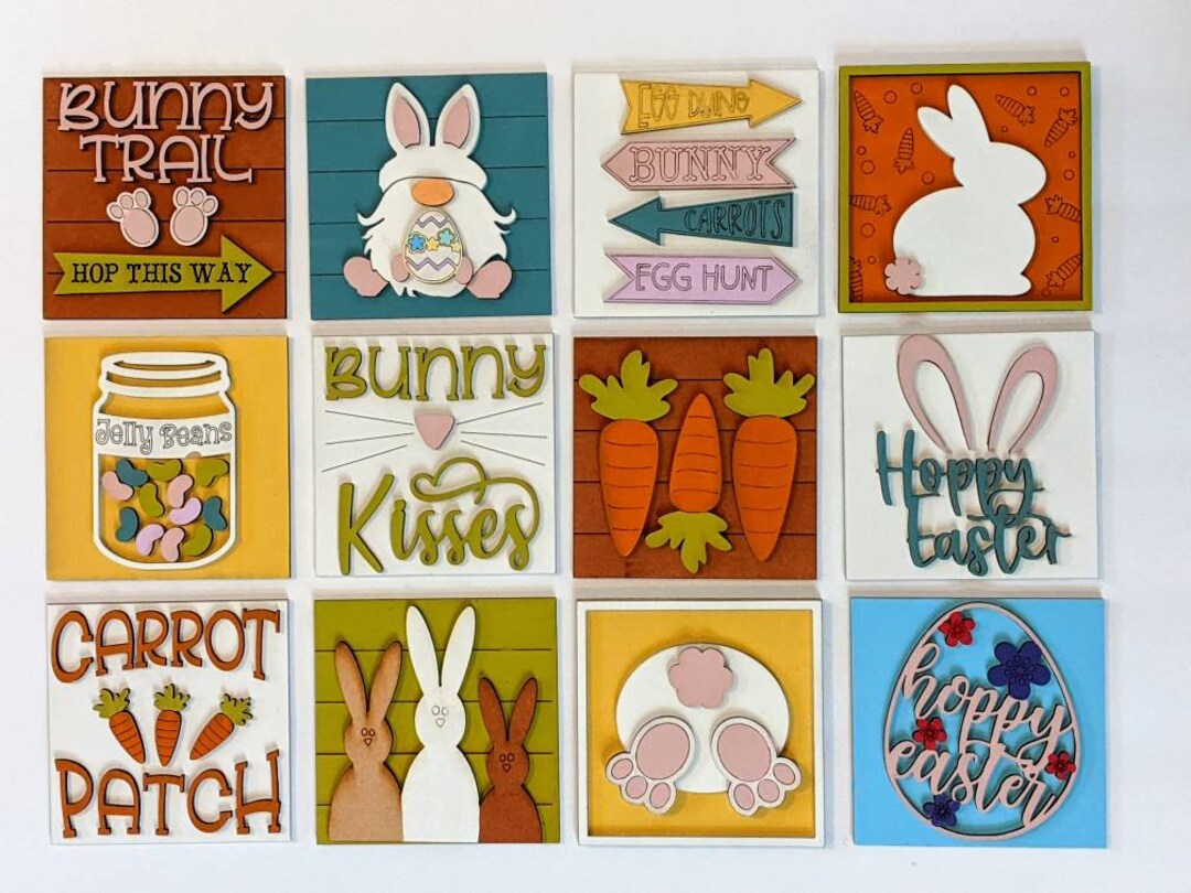Easter Interchangeable Leaning Ladder Sign Inserts, Easter Tiered Tray Decor, Spring Mini Signs ...