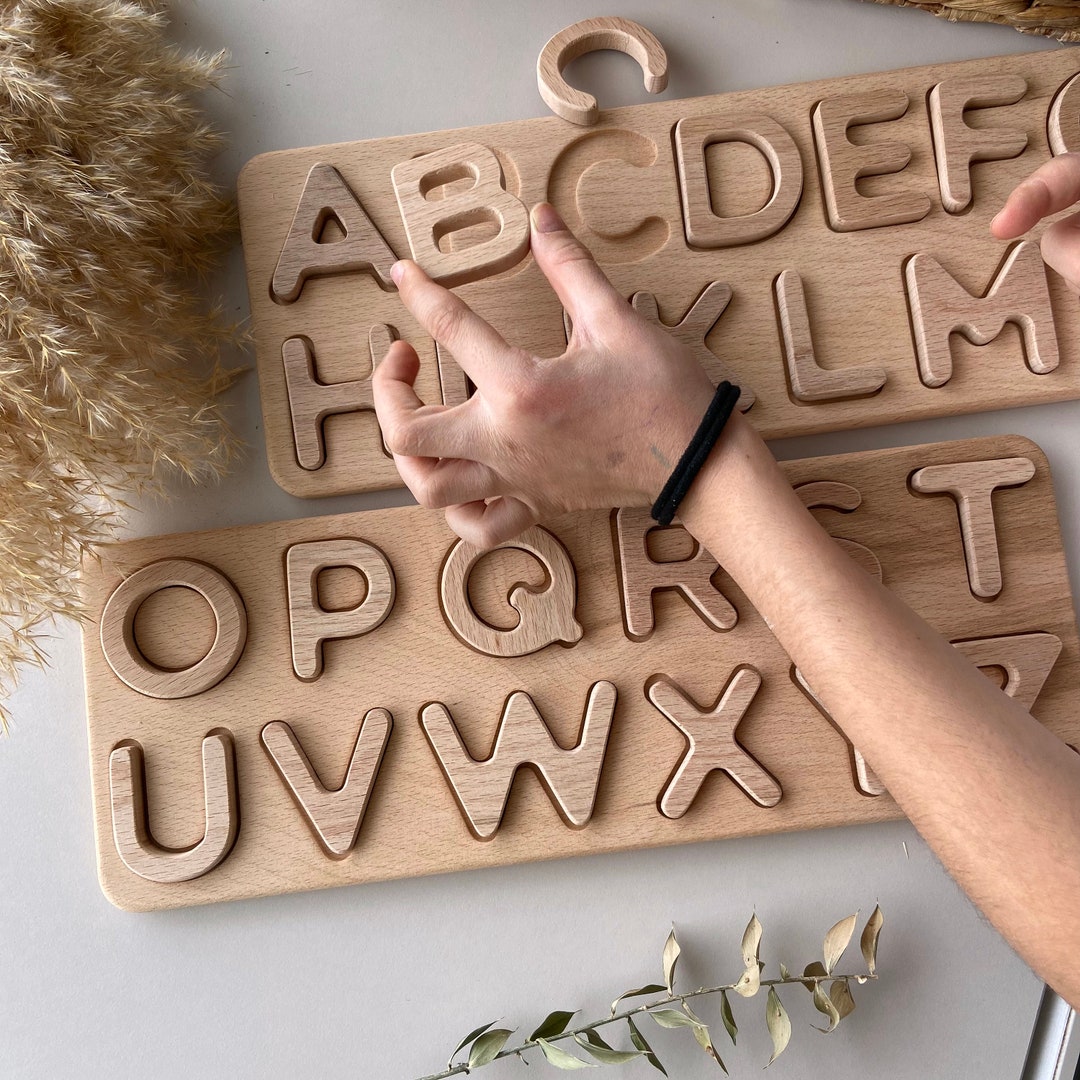 Wooden Letter Tray, Letters, Montessori, Preschool Puzzle, Natural ...