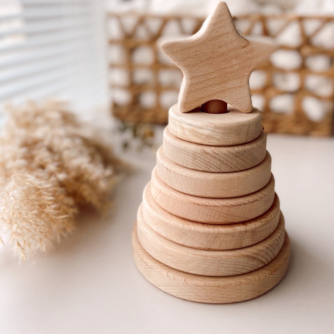 Wooden Toy, Natural Wooden Toy, Star Tower Toy, Montessori, Organic Toy ...