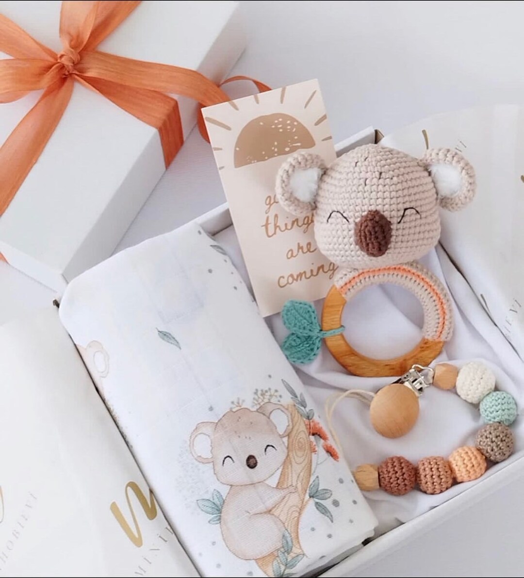 Amigurumi Koala Rattle , Koala Gift Box , Baby Gift Box , Organic Baby ...