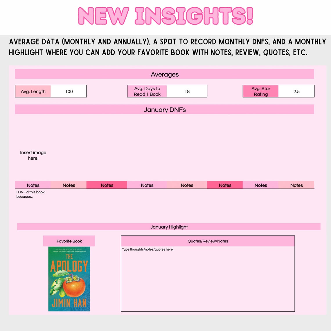DIGITAL DOWNLOAD 2024 Pink Reading Log and Stats Template: Google ...