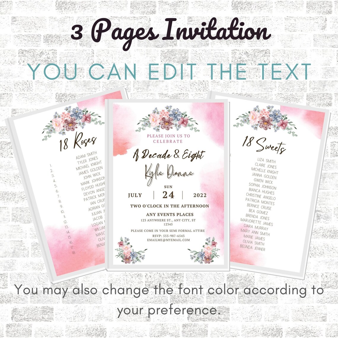 Personalized Floral Printable 18th Birthday Invitation Editable in ...