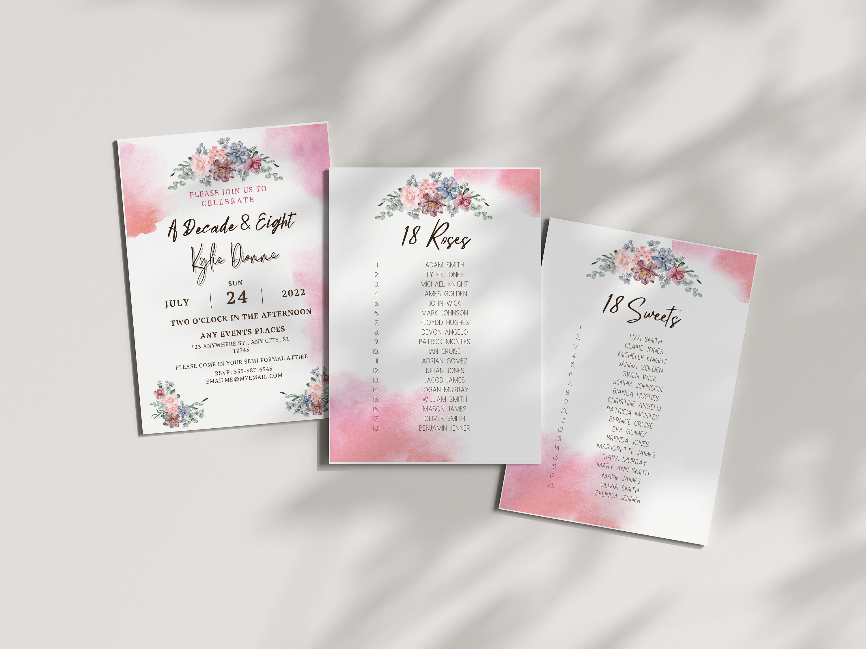 Personalized Floral Printable 18th Birthday Invitation Editable in ...